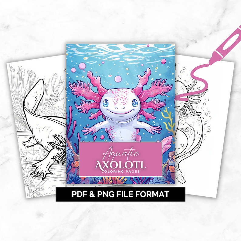 Aquatic Axolotl Coloring Pages, Amphibia Coloring Book, Marine ...