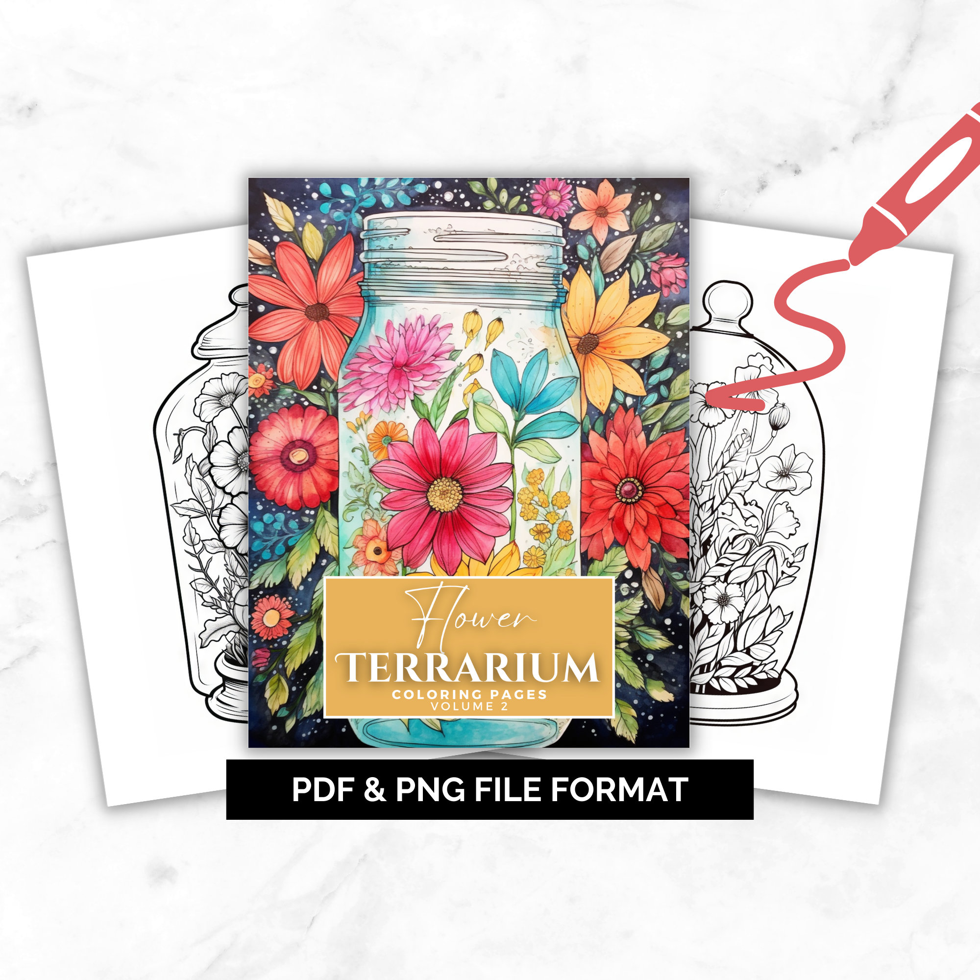 Flower Terrarium Coloring Pages - Vol 2, Coloring Ebook, Printable ...