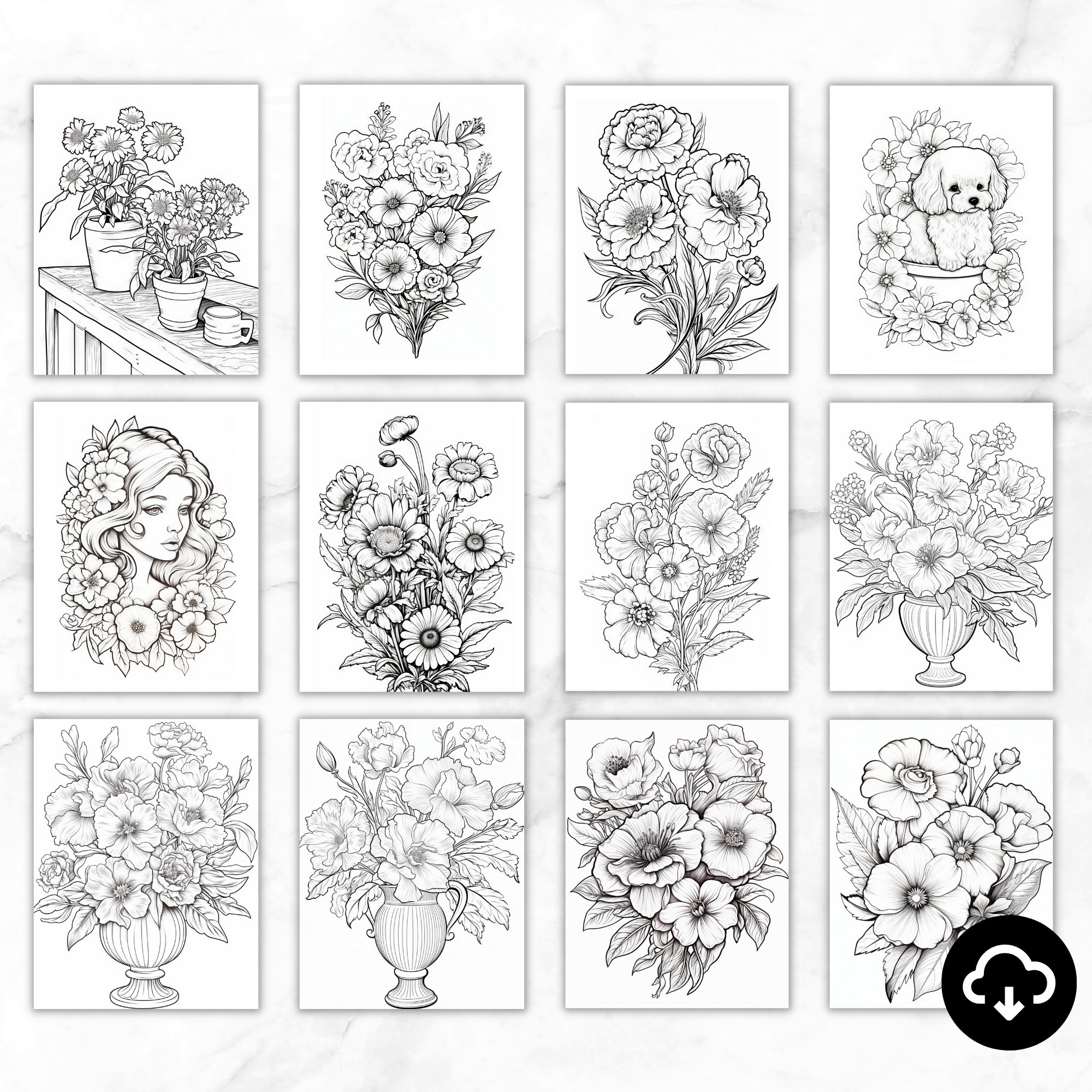 Blooming Flowers Coloring Pages - Vol 2, Coloring Ebook, Printable ...