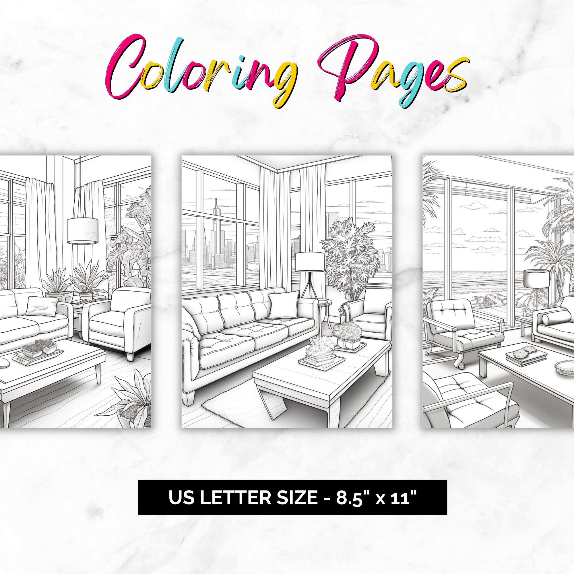 Interior Design Coloring Pages - Etsy