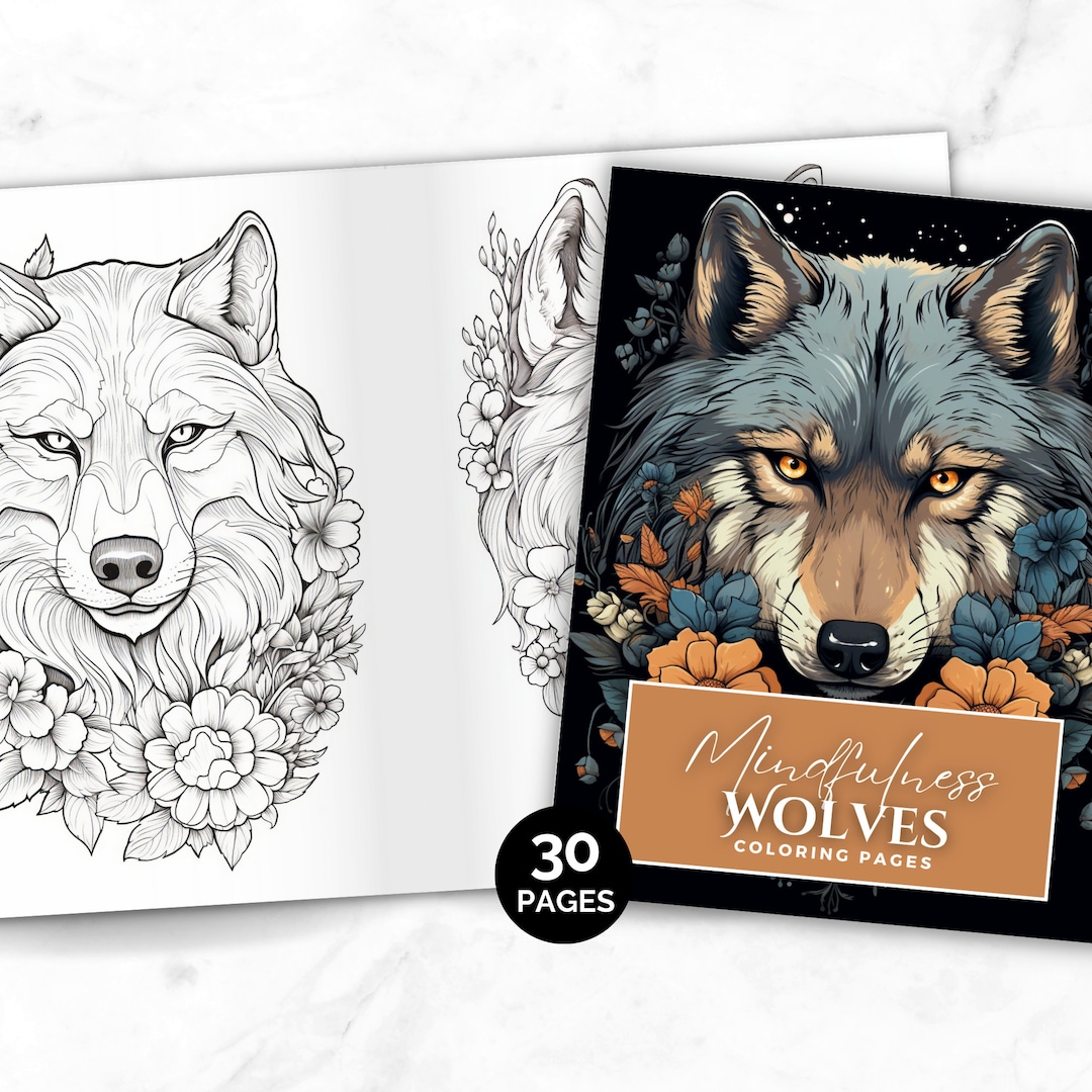 Mindfulness Wolves Coloring Pages, Wolf Coloring Book, Printable Color ...
