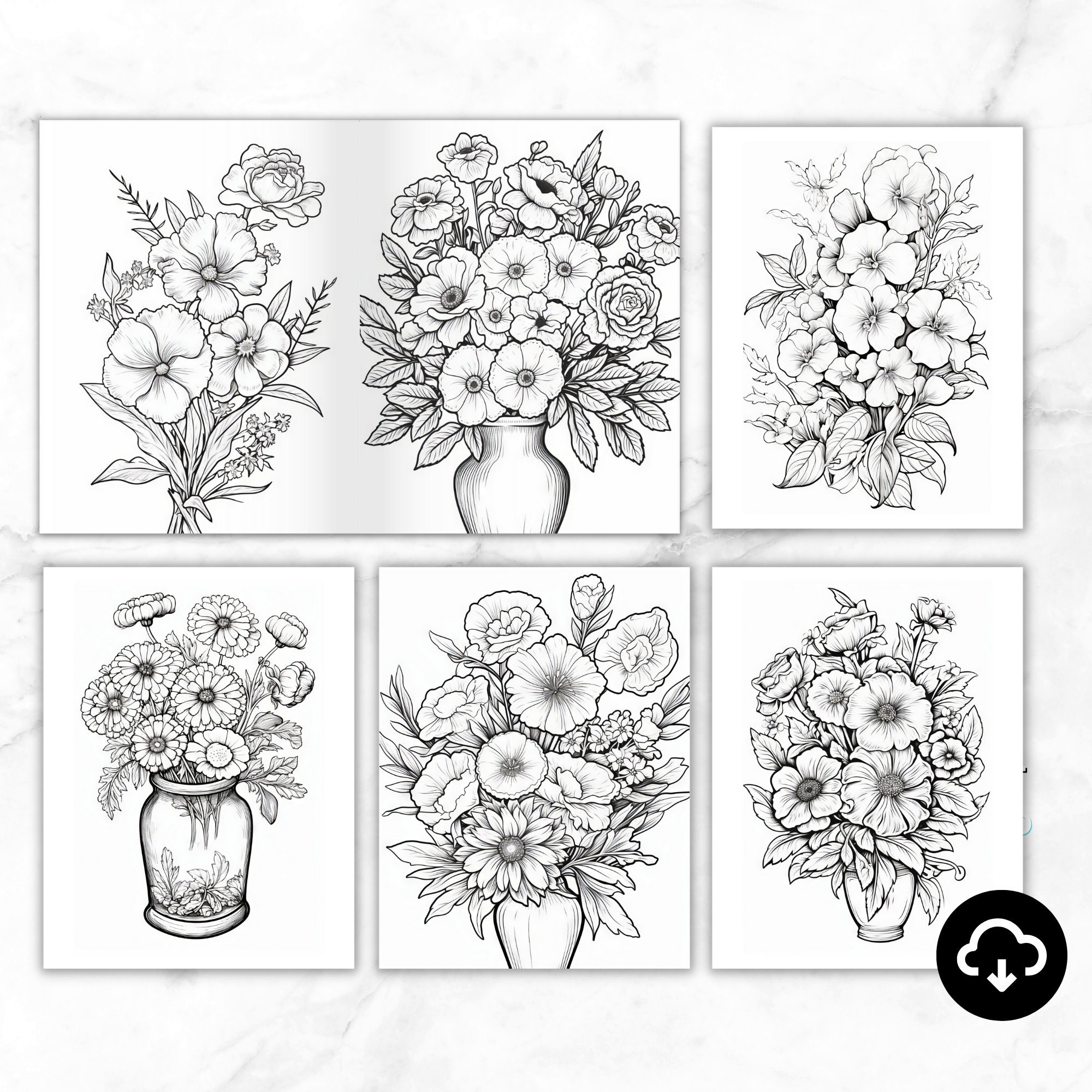 Blooming Flowers Coloring Pages - Vol 2, Coloring Ebook, Printable ...