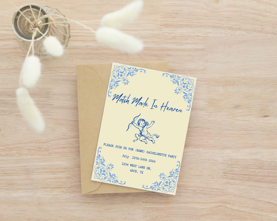 Match Made in Heaven Bachelorette Invitation and Itinerary- Angelic ...