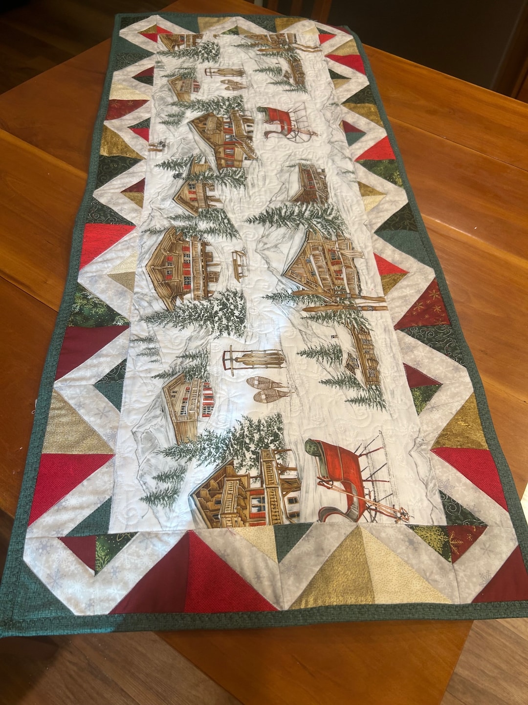 Quilted Winter Table Runner, Winter Themed Centerpiece, Ski Chalet and ...