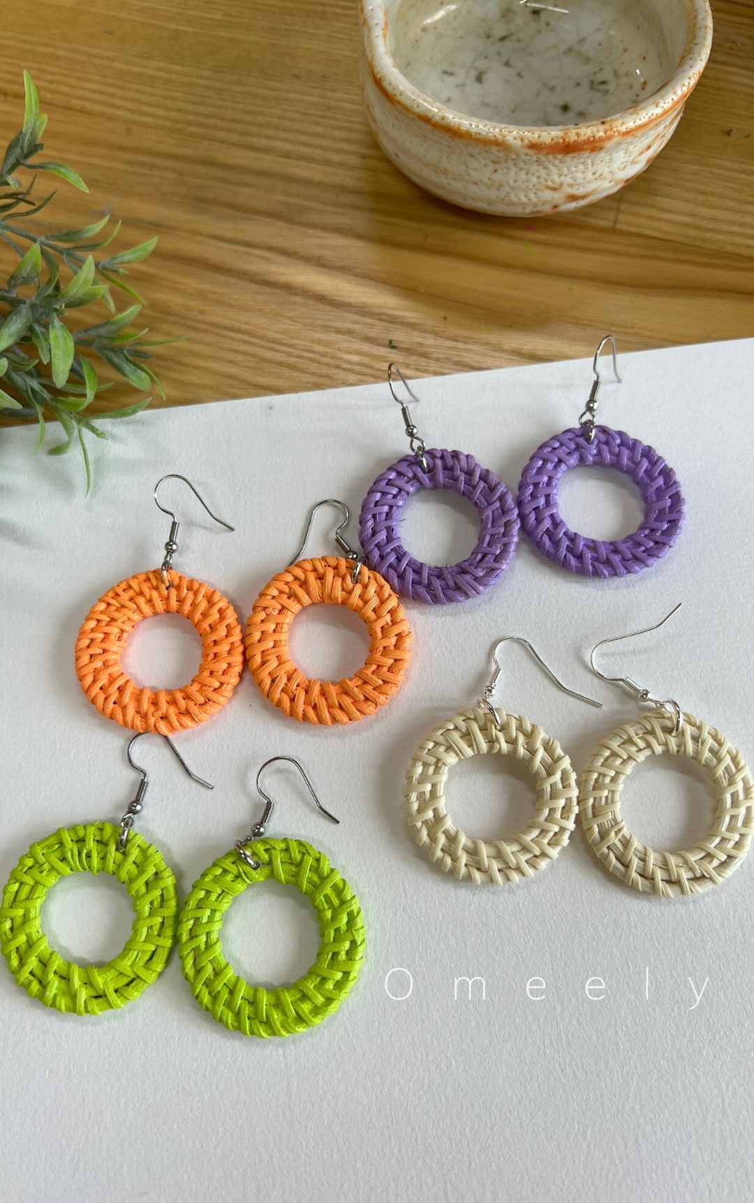 Natural Rattan Wood Earring Hoops Circle Handwoven Rattan Earrings ...