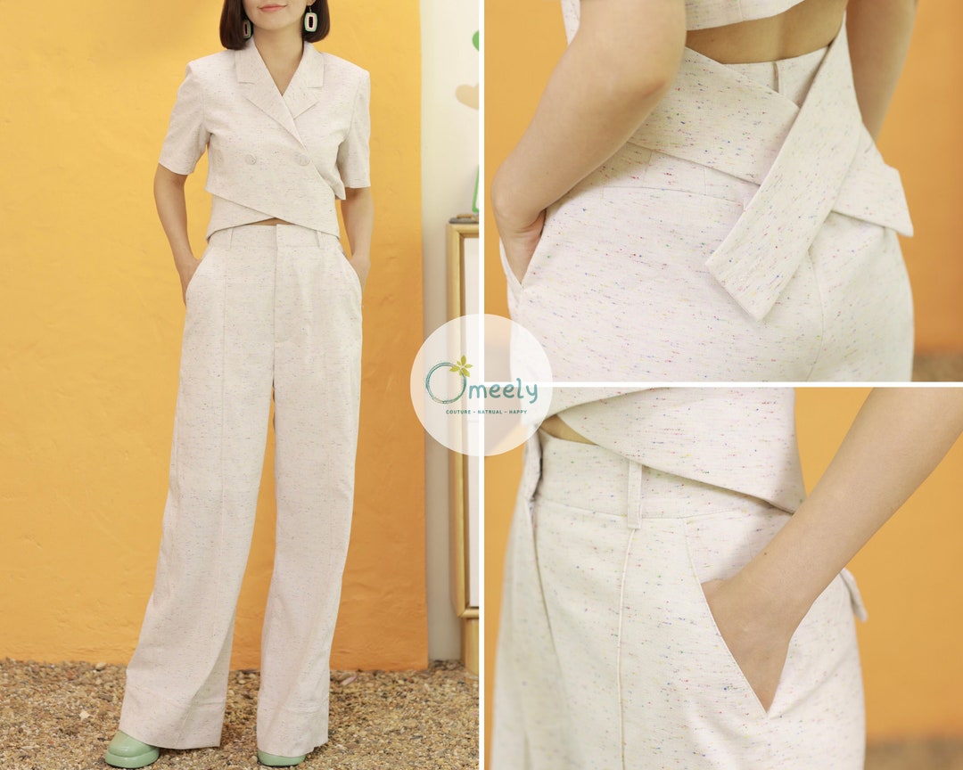 Women's Linen Pants Woman Set Blazer Custom Linen Pants Linen Two Piece ...