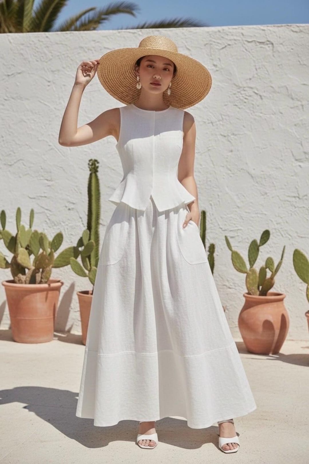 Linen Summer Set Top and Skirt Set Sleeveless Bustier Top Vintage Women ...