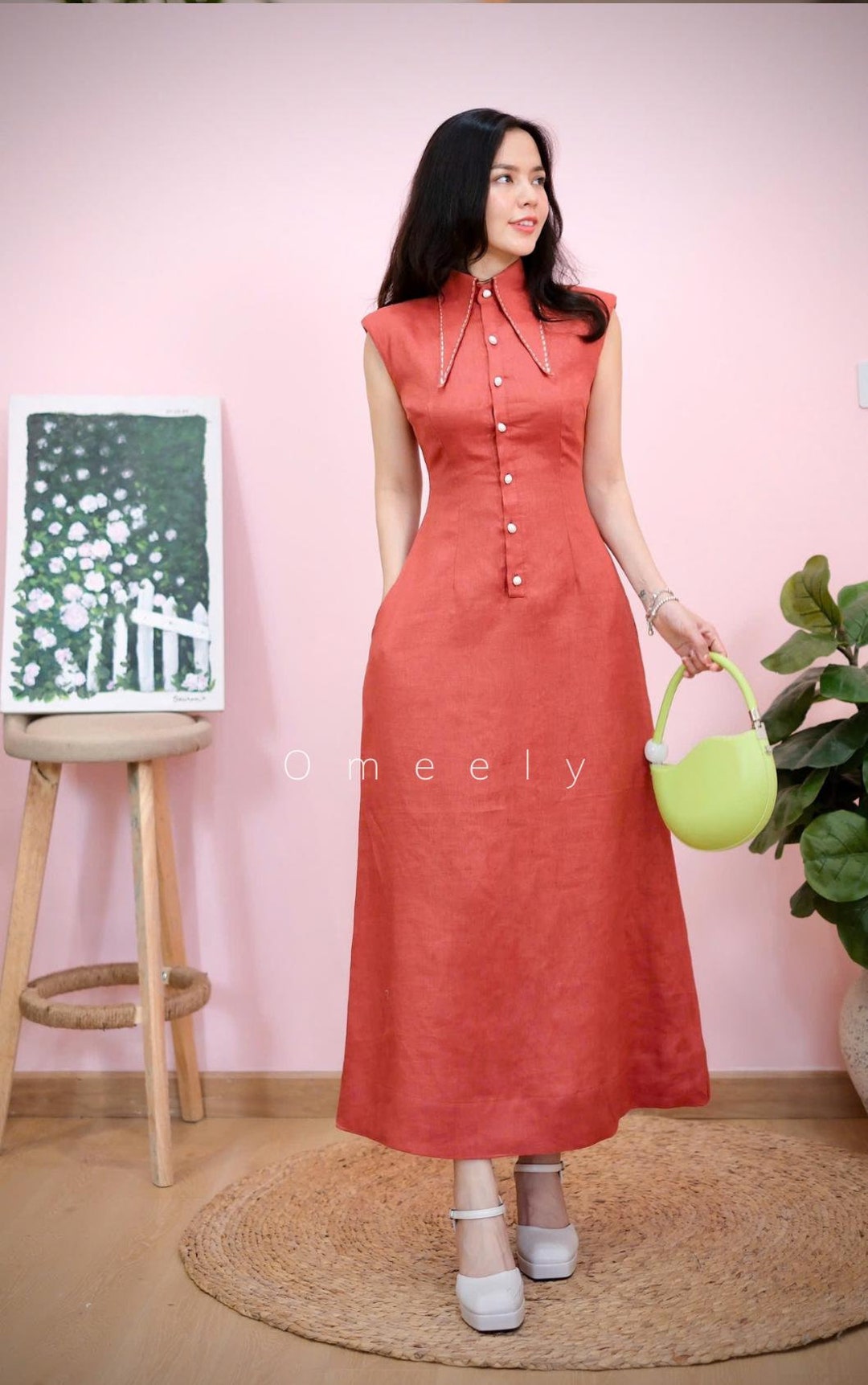Swallow Tailed Collar Linen Dress With Pockets Sleeveless Dress Prom ...