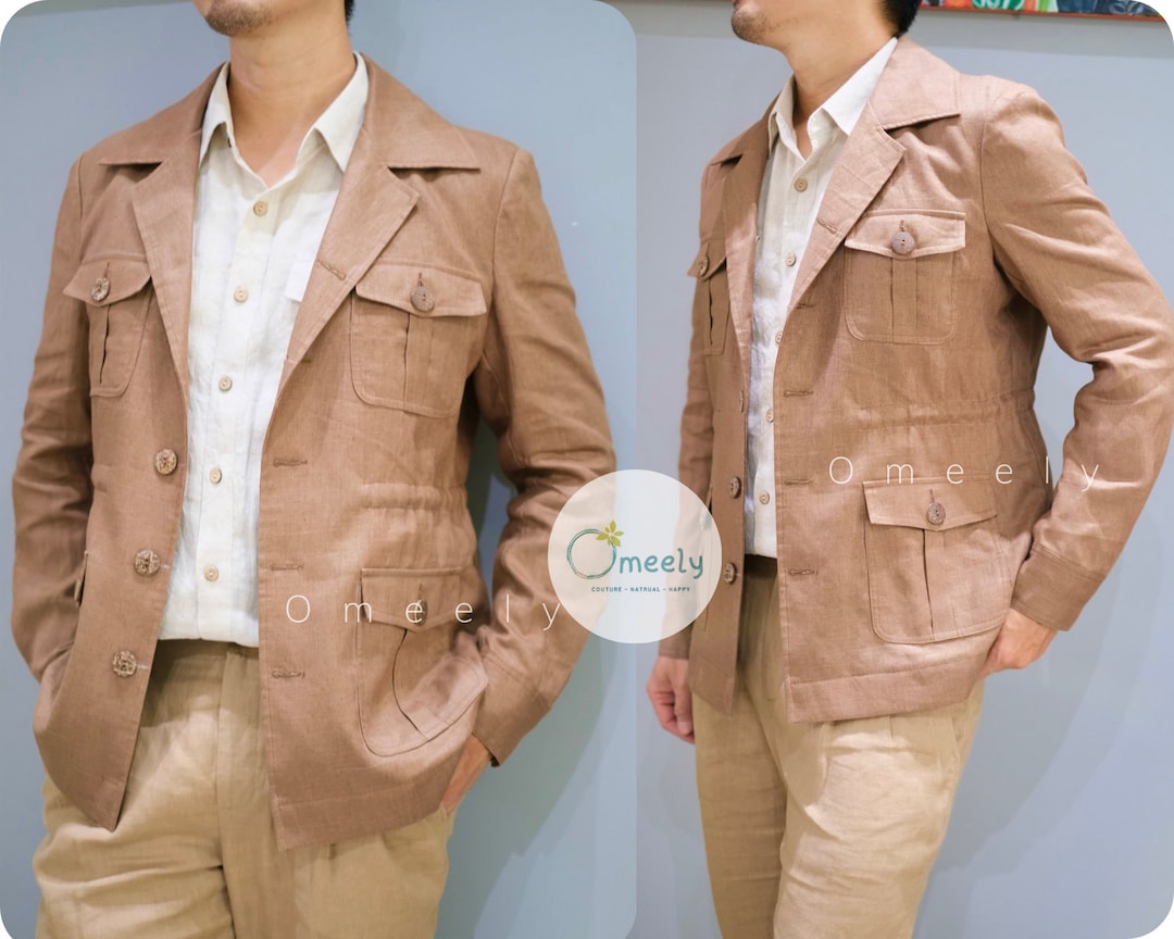 Linen Safari Jacket Men Linen Coat Men Brown Jacket Men Handmade Linen ...