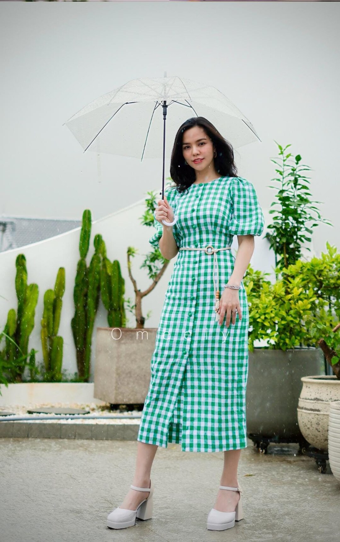 Checkered Linen Dress Puff Sleeve Dress Vintage Dress Women Prom Dress ...