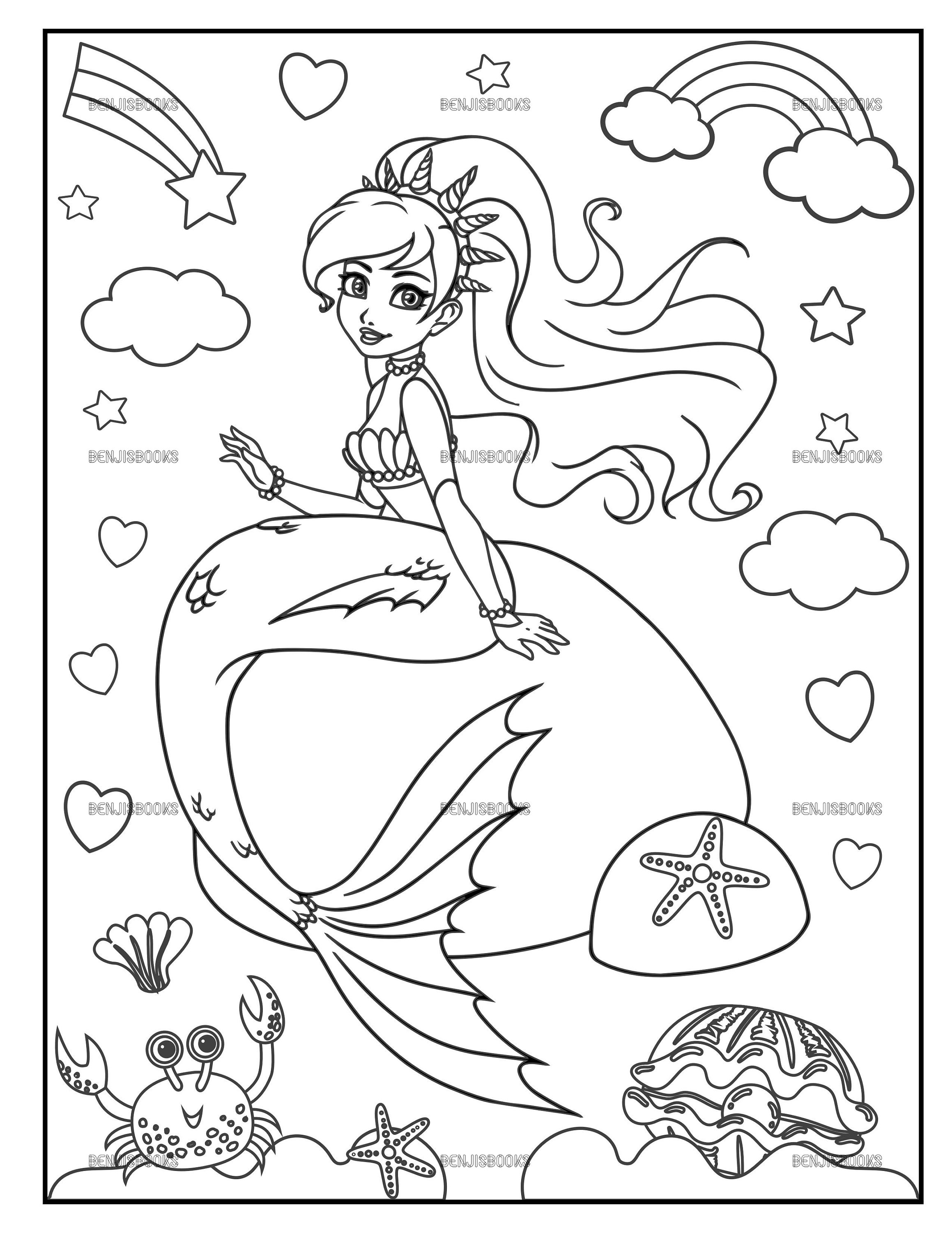Mermaid Coloring Book - Etsy