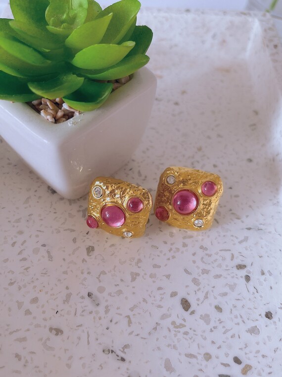 Antique 1980s Japanese style Square shape Earring wit… - Gem
