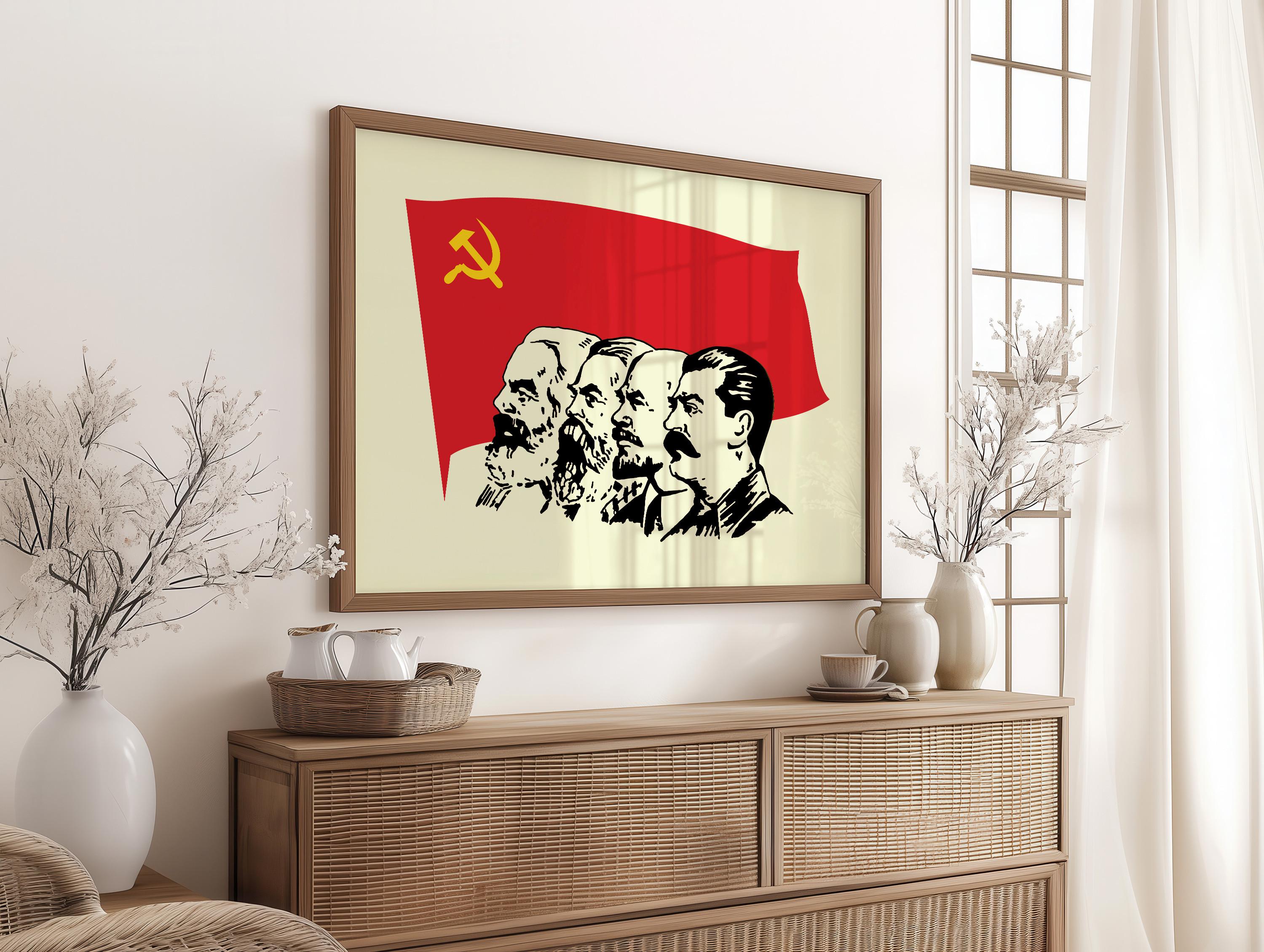 Propaganda Poster Communist Leader Heads (marx, Engels, Lenin, Stalin ...