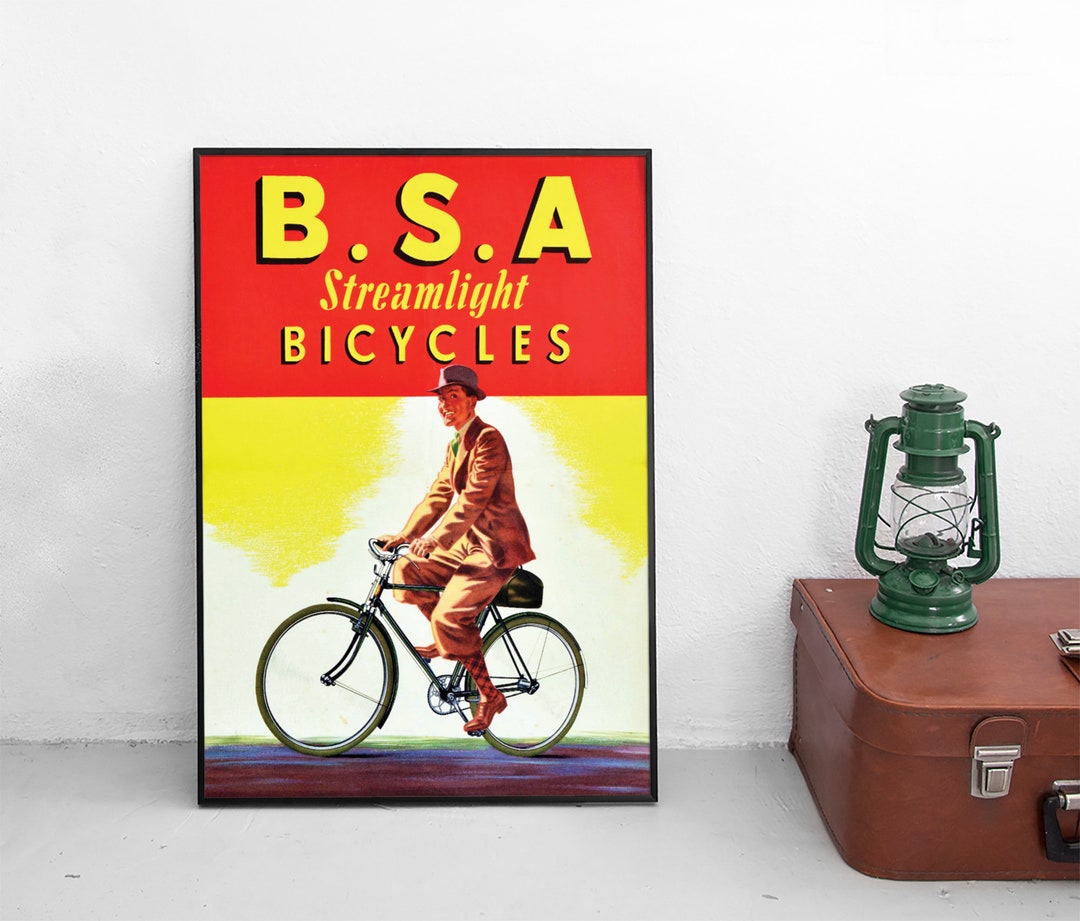 1930s British Bicycle Advertisement Poster BSA Streamlight Wall Art ...