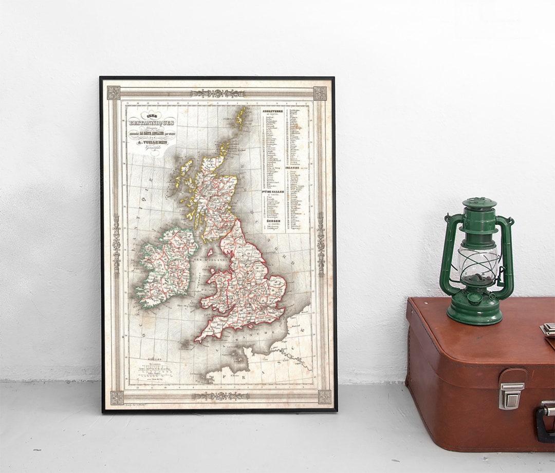 1852 British Isles Map Poster: Vintage United Kingdom Art - Etsy UK