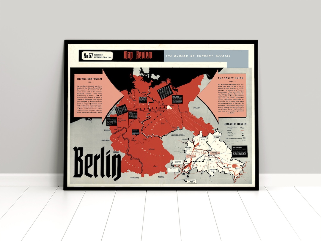 Berlin 1948 Occupation Map Poster: Allied Sectors, WWII Deutsches Reich ...