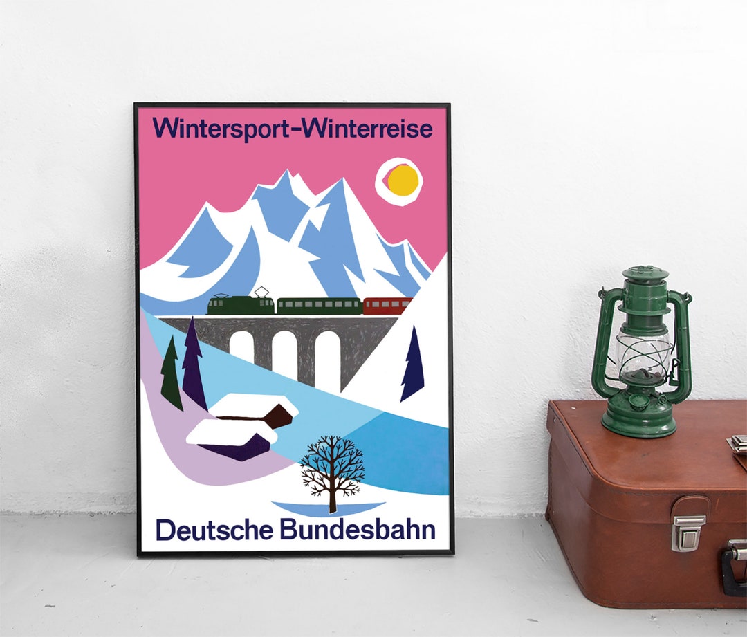 Vintage German Railway Poster: Winter Sports Travel Print (deutsche ...