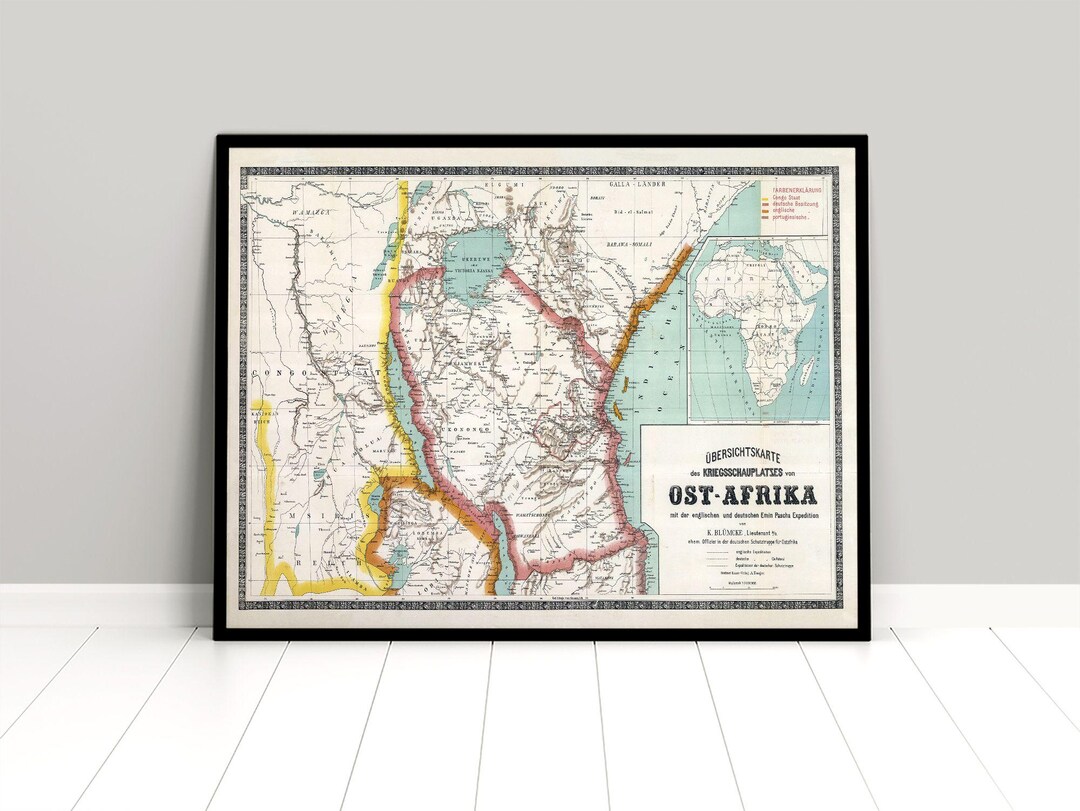 1890s Colonial War Map of East Africa / Poster Wall Print History ...
