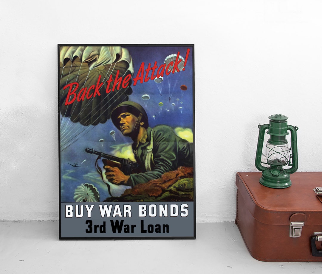 Poster USA Back the attack Parachutistes, motivation pour l'effort de ...
