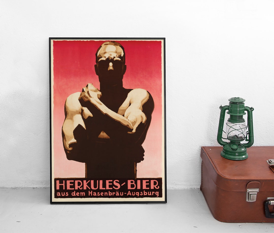 1930s Herkules Beer Poster: Vintage German Advertisement Art Print ...