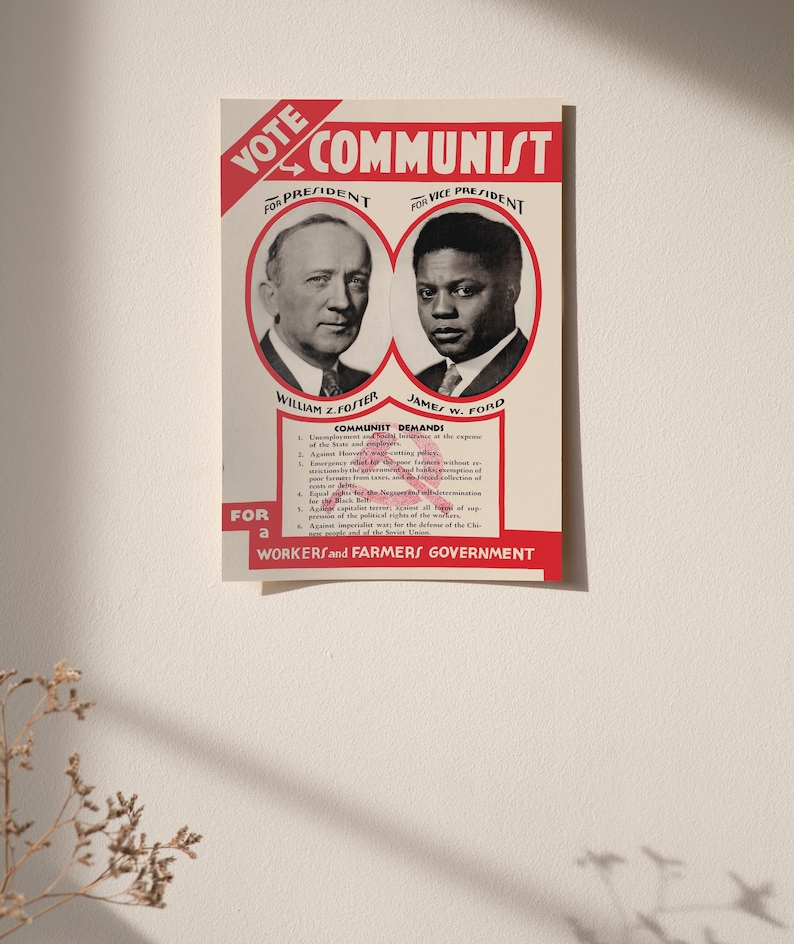US Communist Party Election Poster, William Foster & James Ford - Etsy