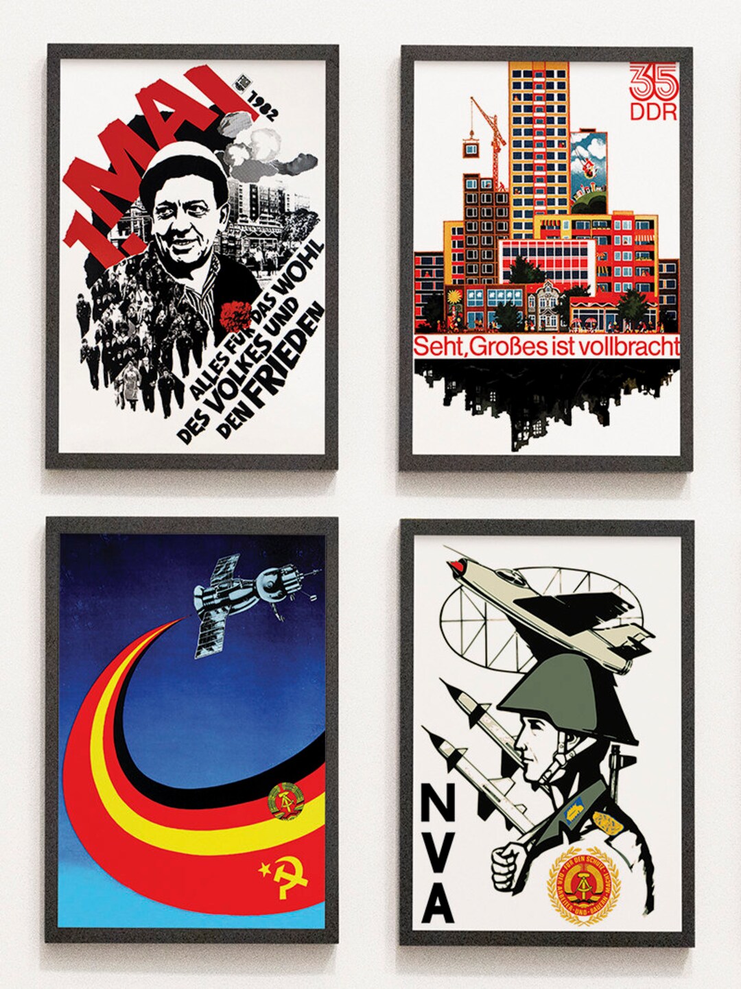 Set of 4 GDR Propaganda Posters DDR Eastern Germany Print Home Decor ...