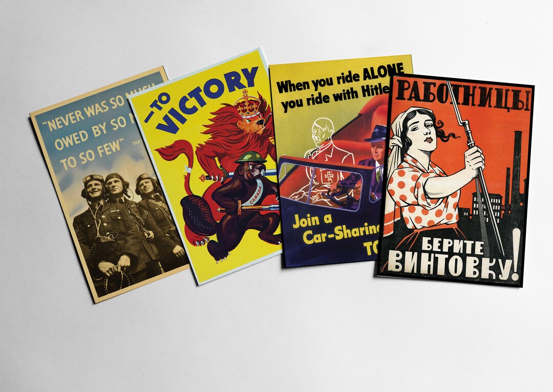 4 Postcards: Allied WWII Propaganda Posters (soviet Union, USA, Britain ...
