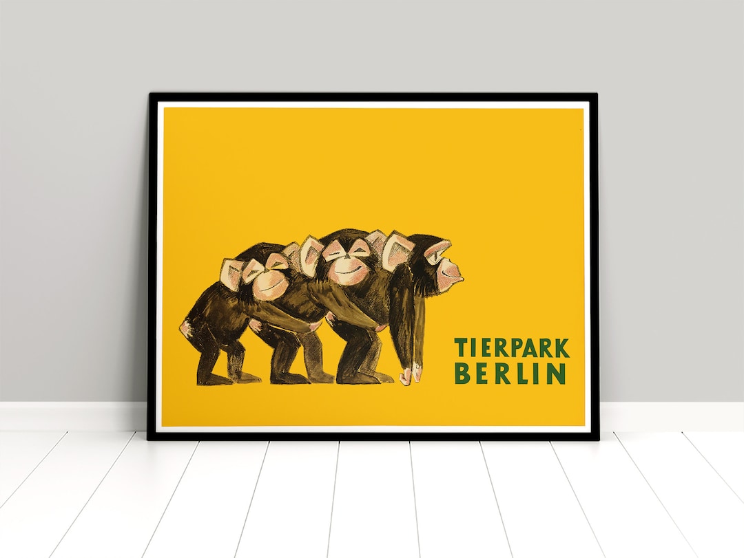 Poster "zoo Berlin" Tierpark Monkeys Vintage Art Wall Print Home Decor ...