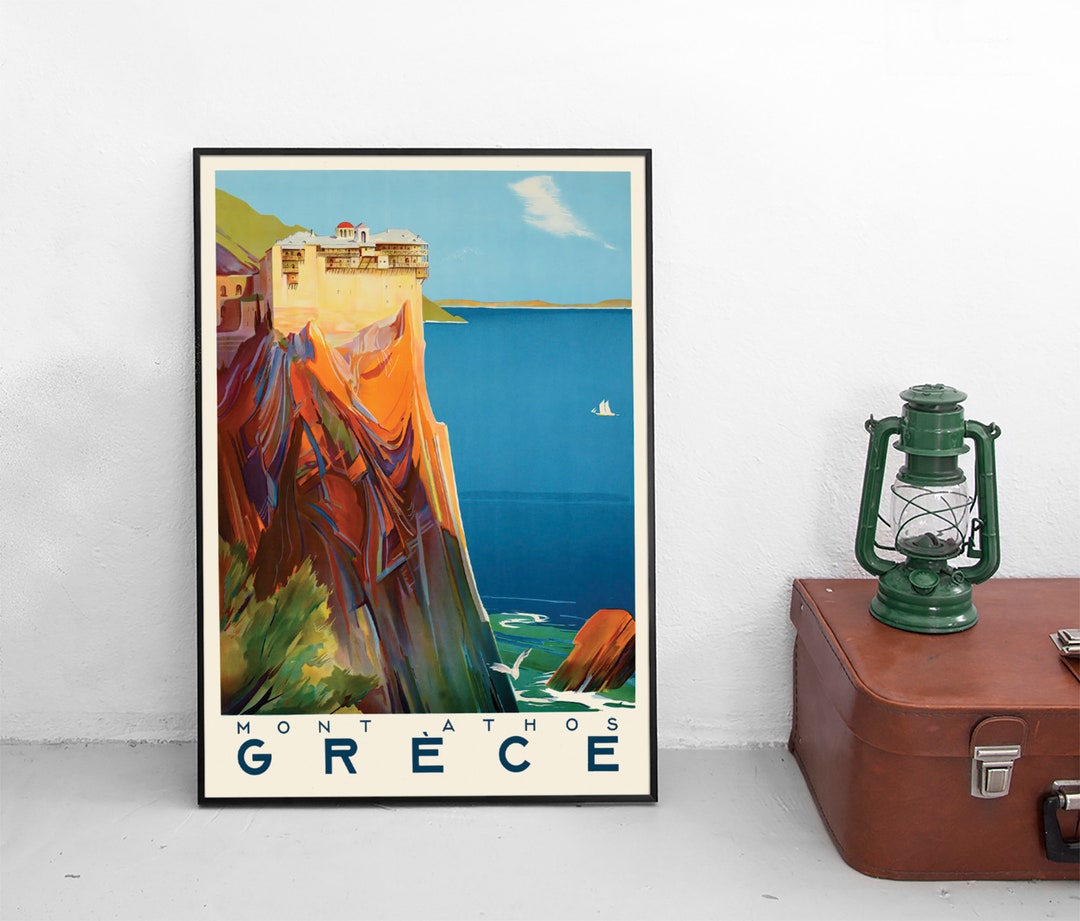Travel Poster Greece Mount Athos Monastery Tourist Home Decor Wall Art ...