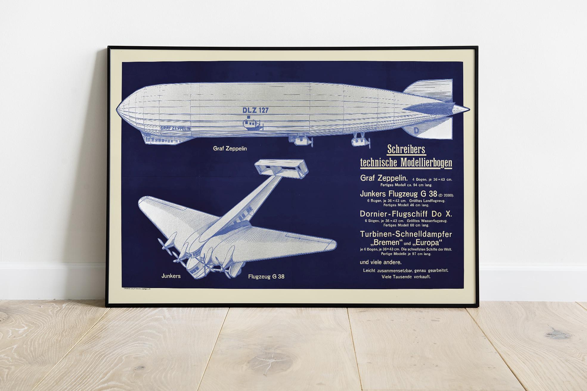 Graf Zeppelin & Junkers G38 Poster: 1920s German Aeroplane Print ...