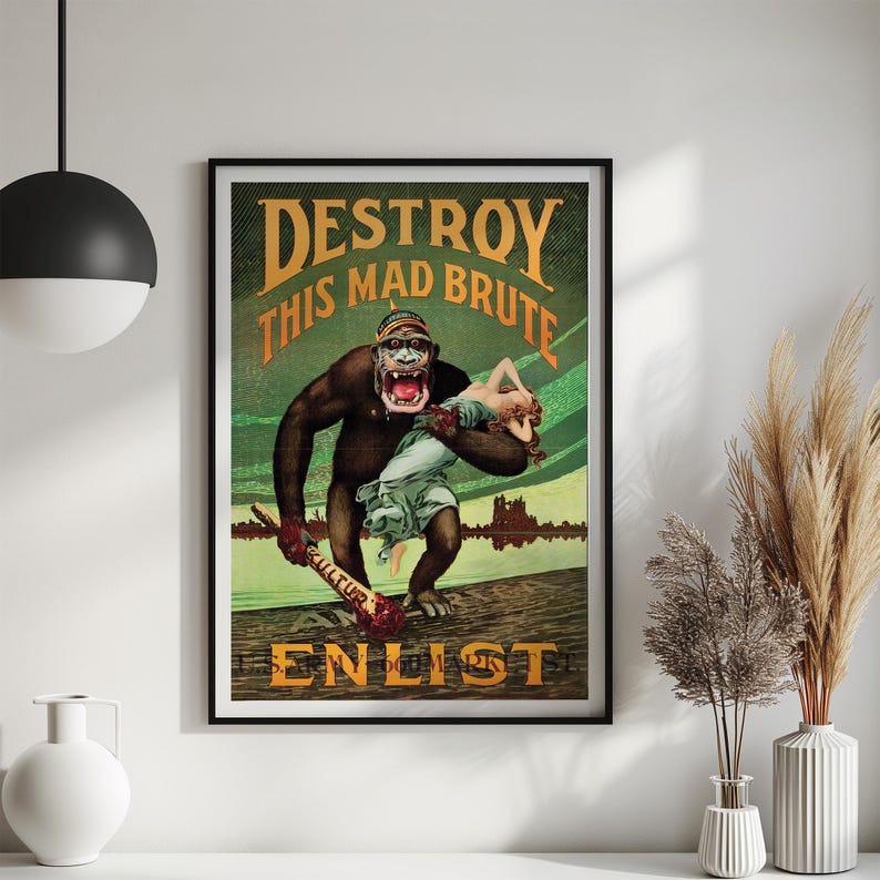 Anti-german WWI Propaganda Poster USA "destroy This Mad Brute" - Etsy