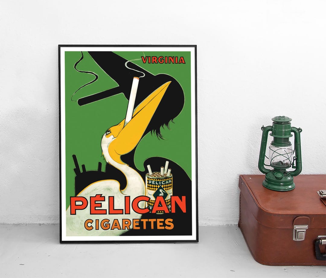 1930s French Cigarette Advertisement Poster pelican Home Decor Wall Art ...