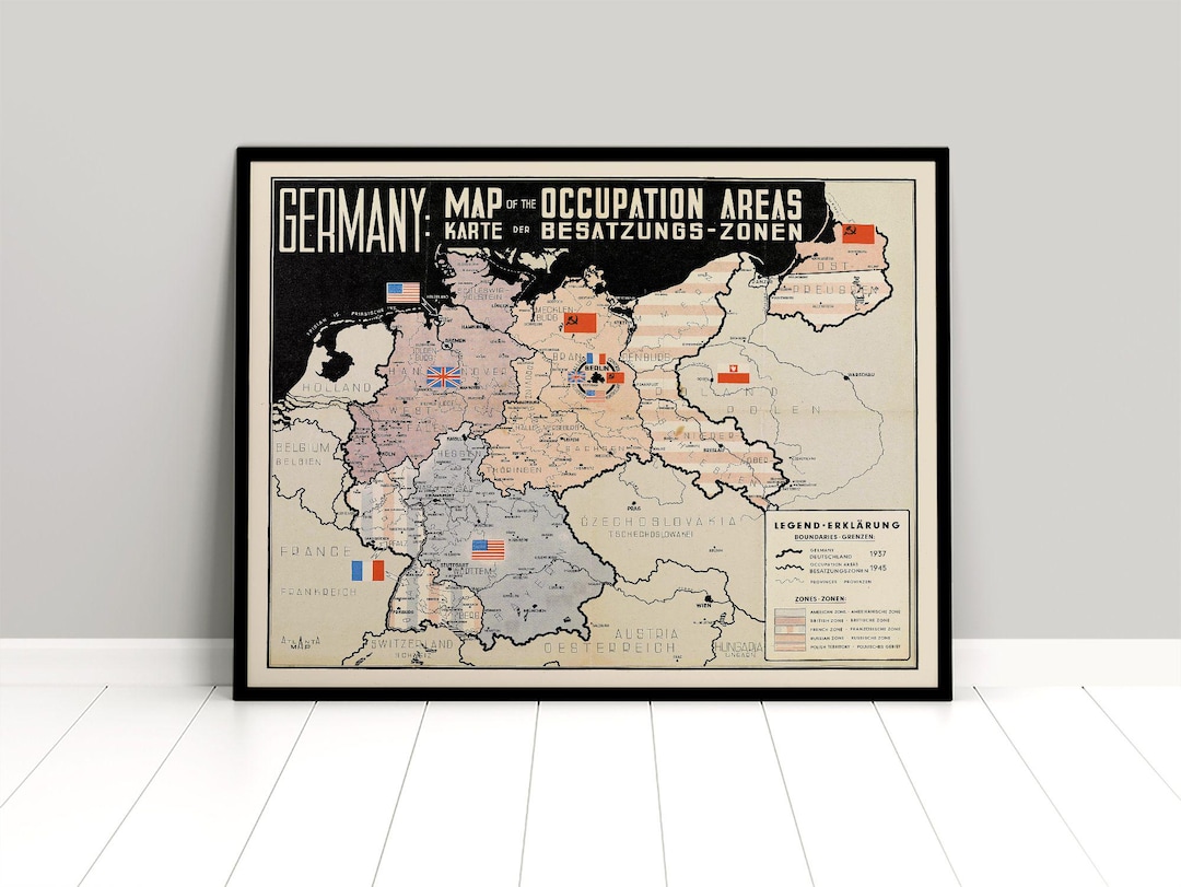 Map: Germany With Occupation Zones / Post-wwii Allied Sectors, Soviet ...