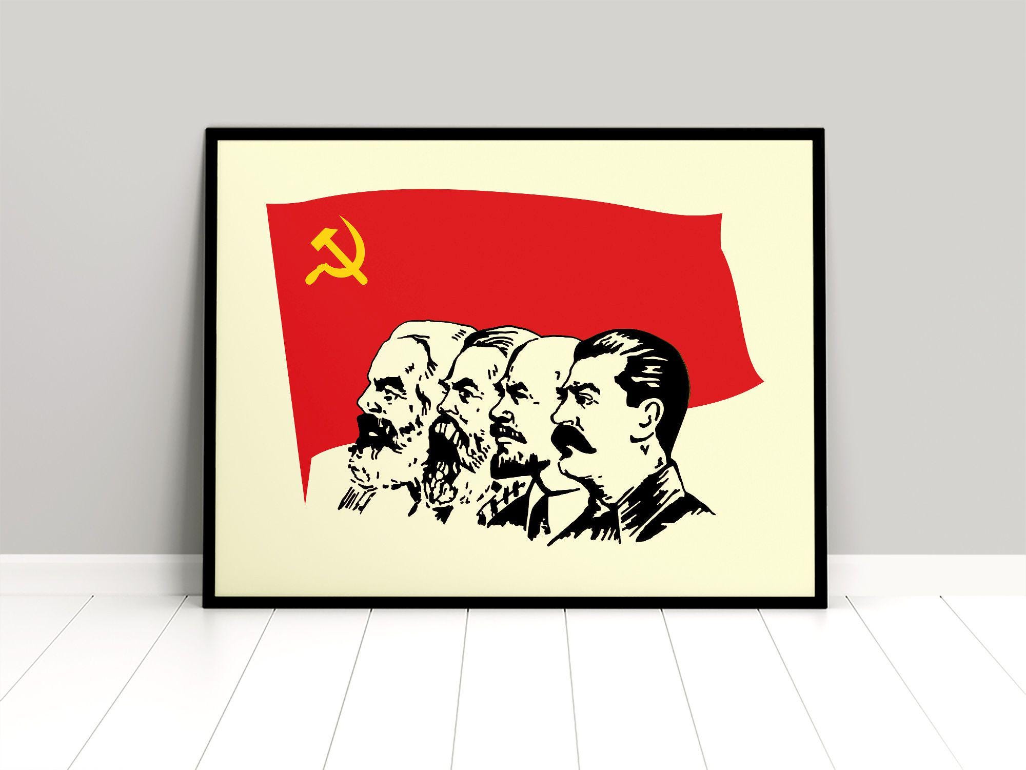 Propaganda Poster Communist Leader Heads (marx, Engels, Lenin, Stalin ...
