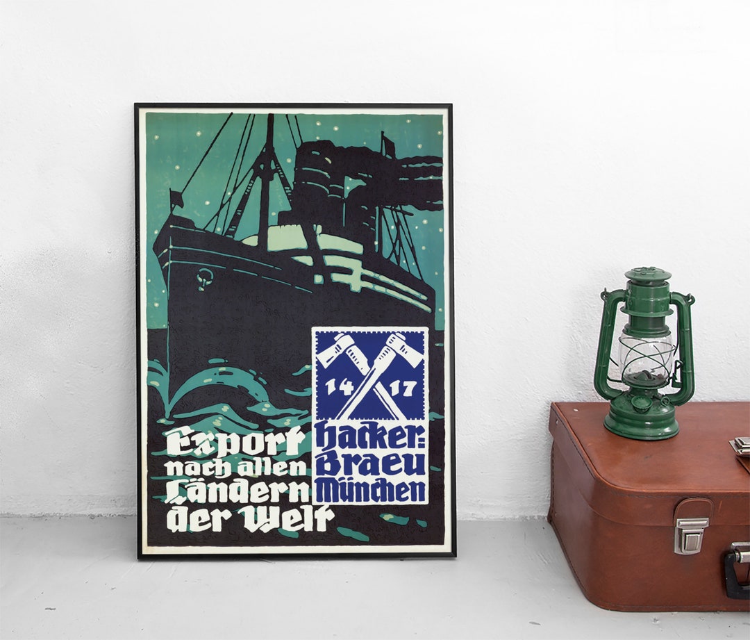 1930s German Beer Advertisement Poster hackerbräu München Home Decor ...