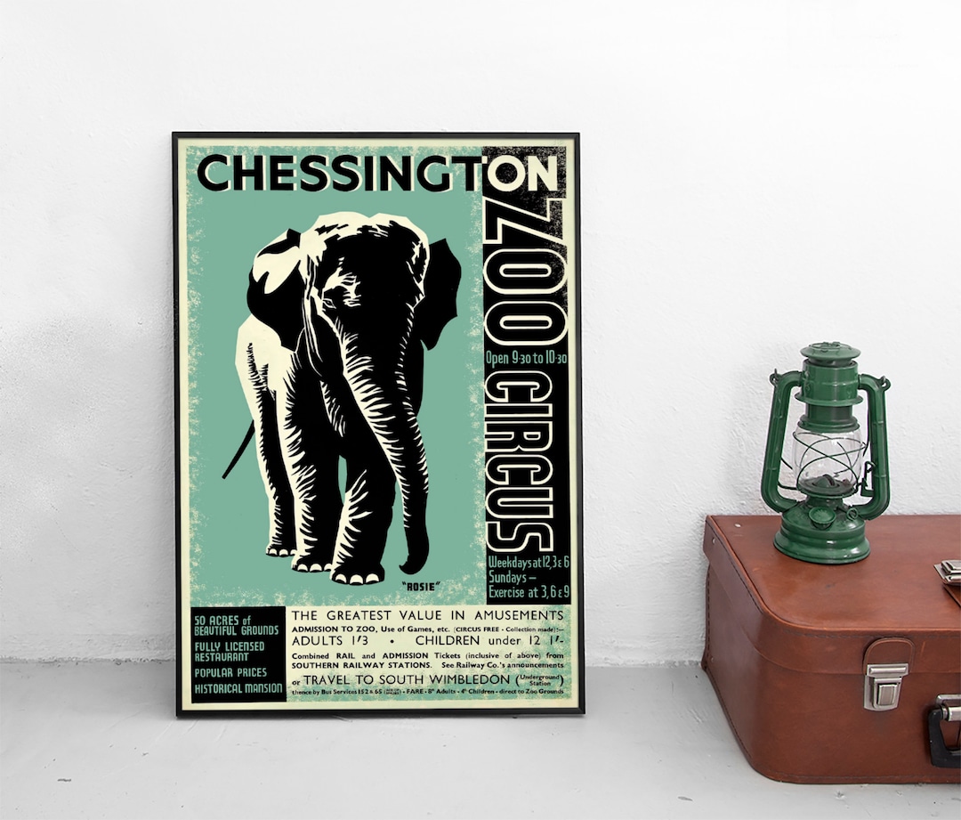 Poster "zoo Chessington" Elephant Circus Vintage Art Wall Print ...
