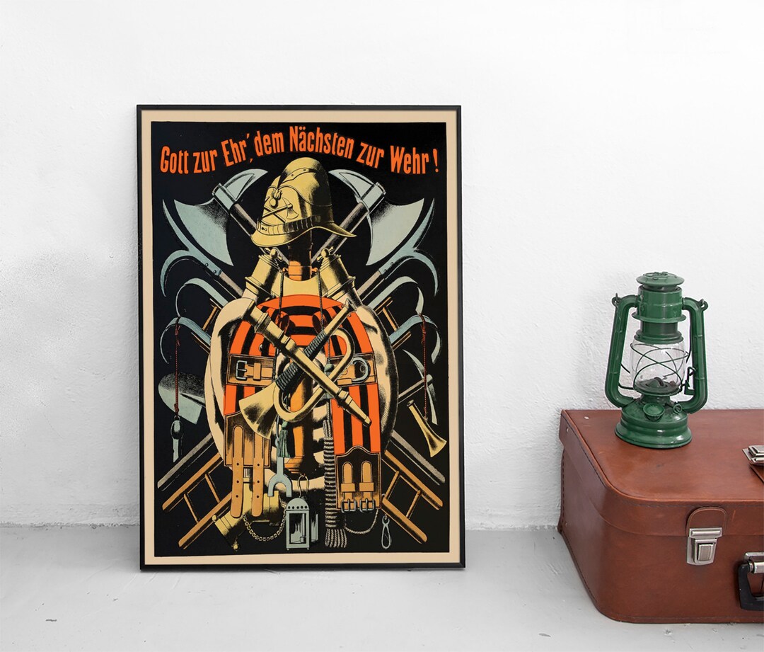German Fire Brigade Poster Print Home Decor Wall Art Vintage Wall Print ...