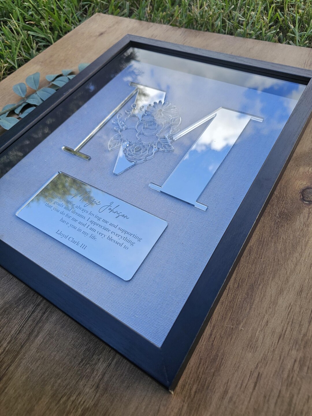 Floral Shadowbox Frame, Personalized Initial Shadowbox, Acrylic Frame ...