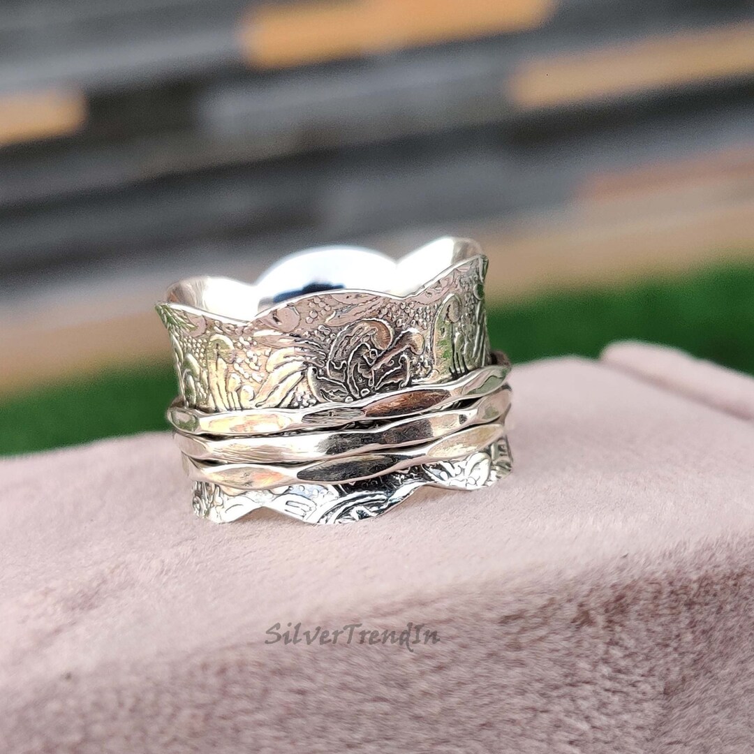 Sterling Silver Spinner Ring, Leaf Ring, Handmade Spinner Ring, Spinner ...