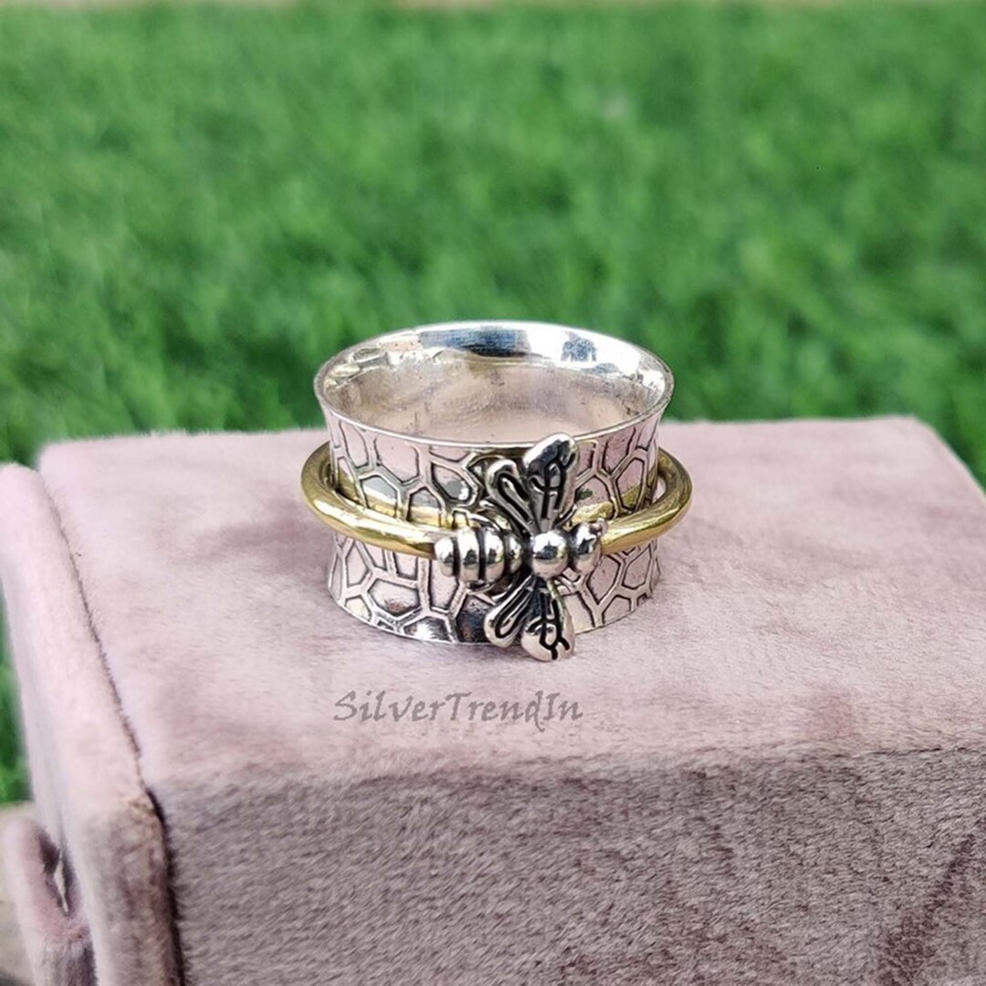 Honey Bee Spinner Ring 925 Silver Ring Anxiety Ring - Etsy