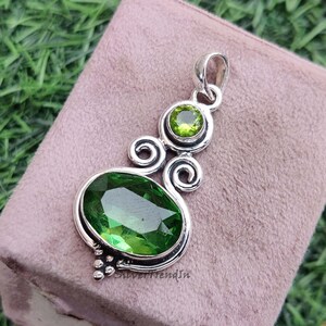 Peridot Pendant Sterling Silver, Peridot Pendant Chain, Multi Peridot ...