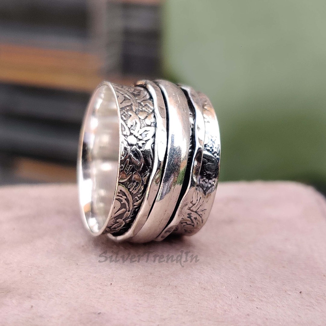 Hammered Spinner Ring, Mixed Metal Spinner Ring, 2 Tone Sterling Silver ...