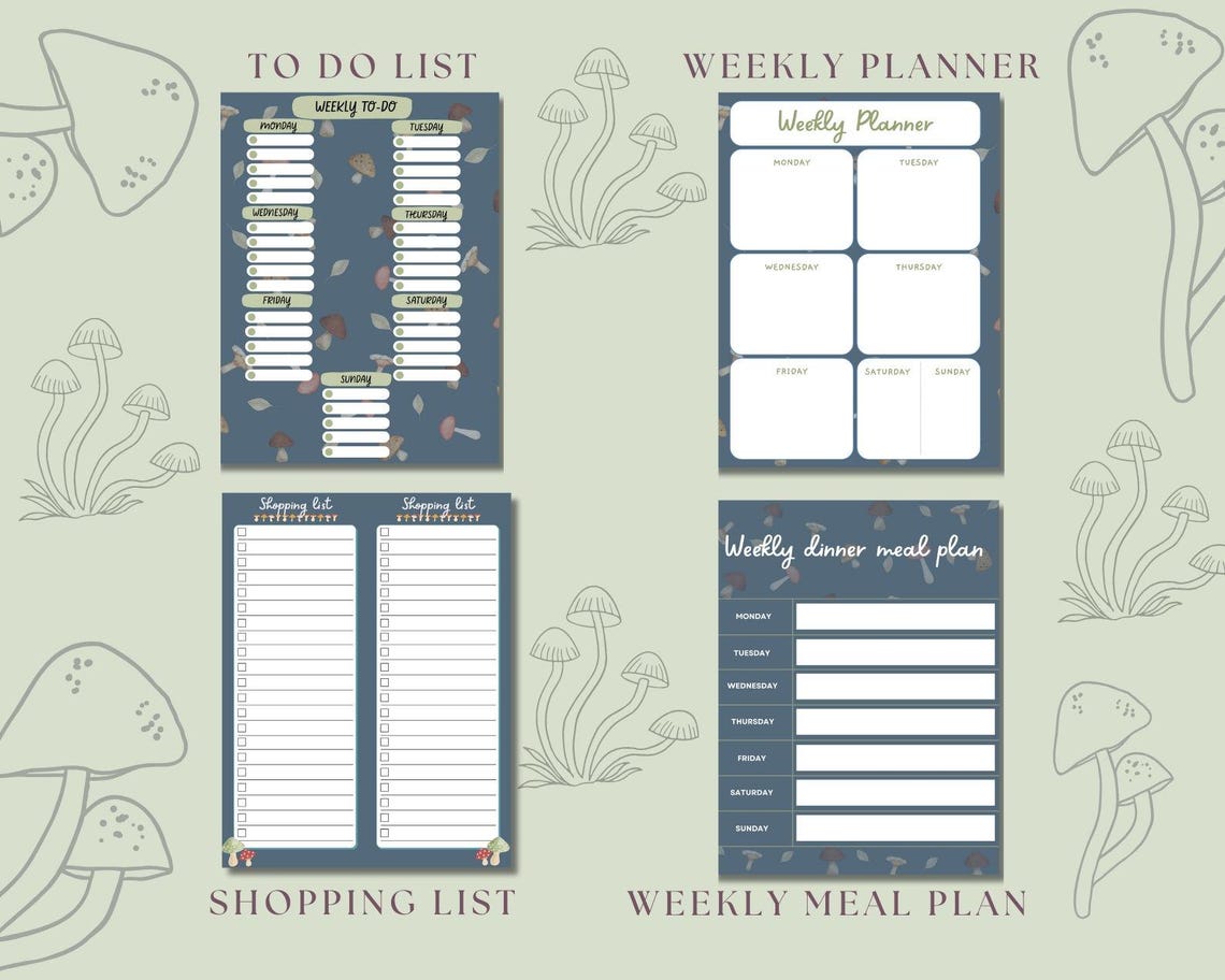 Weekly Planner Set Whimsical Mushroom Theme: Stay Organized in Style ...