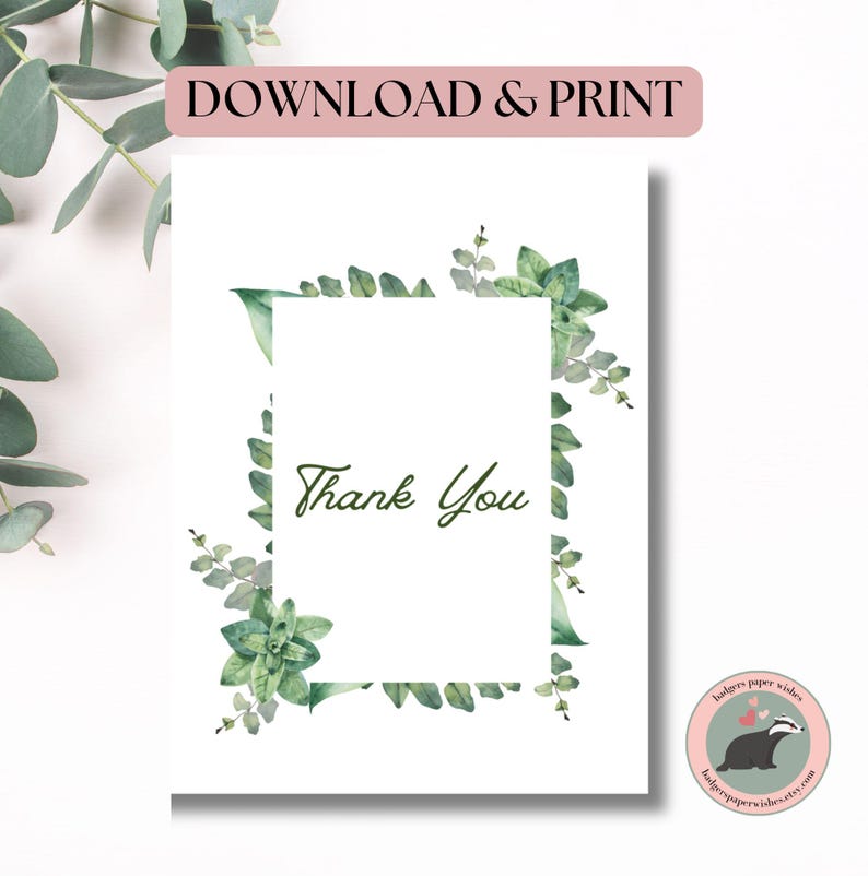 Elegant Eucalyptus Thank You Notes - Set of 4 Digital Cards- Digital ...