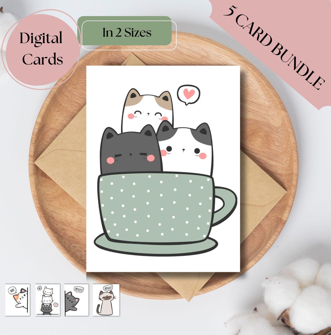 Cute Cats A Note to Say Hi- Digital Card-digital Download in 2 Sizes A2 ...