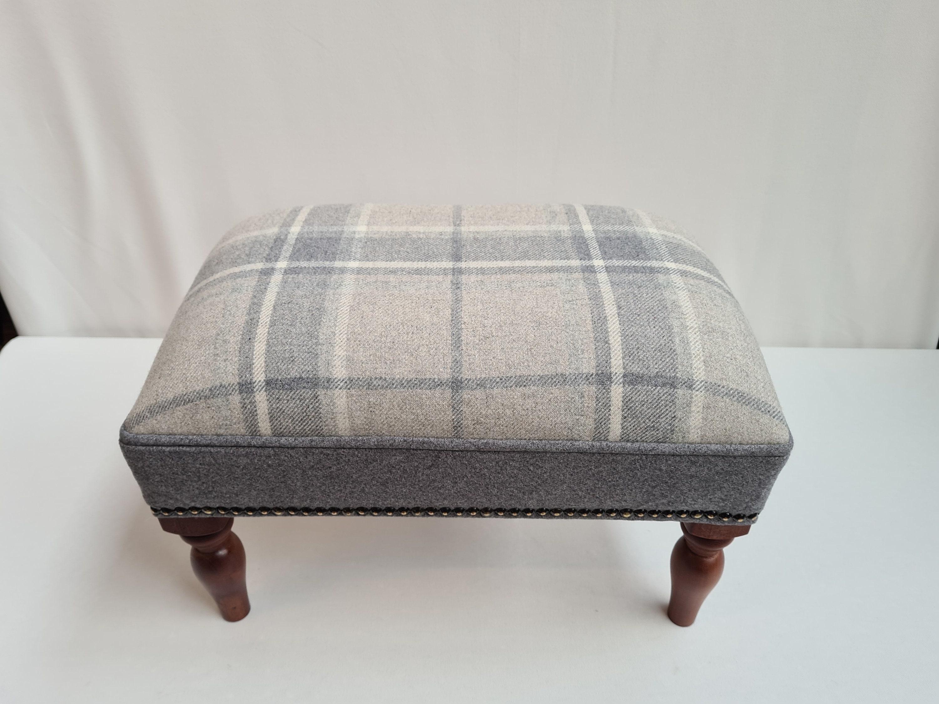 Footstool Upholstered in Laura Ashley Highland Check Steel - Etsy UK
