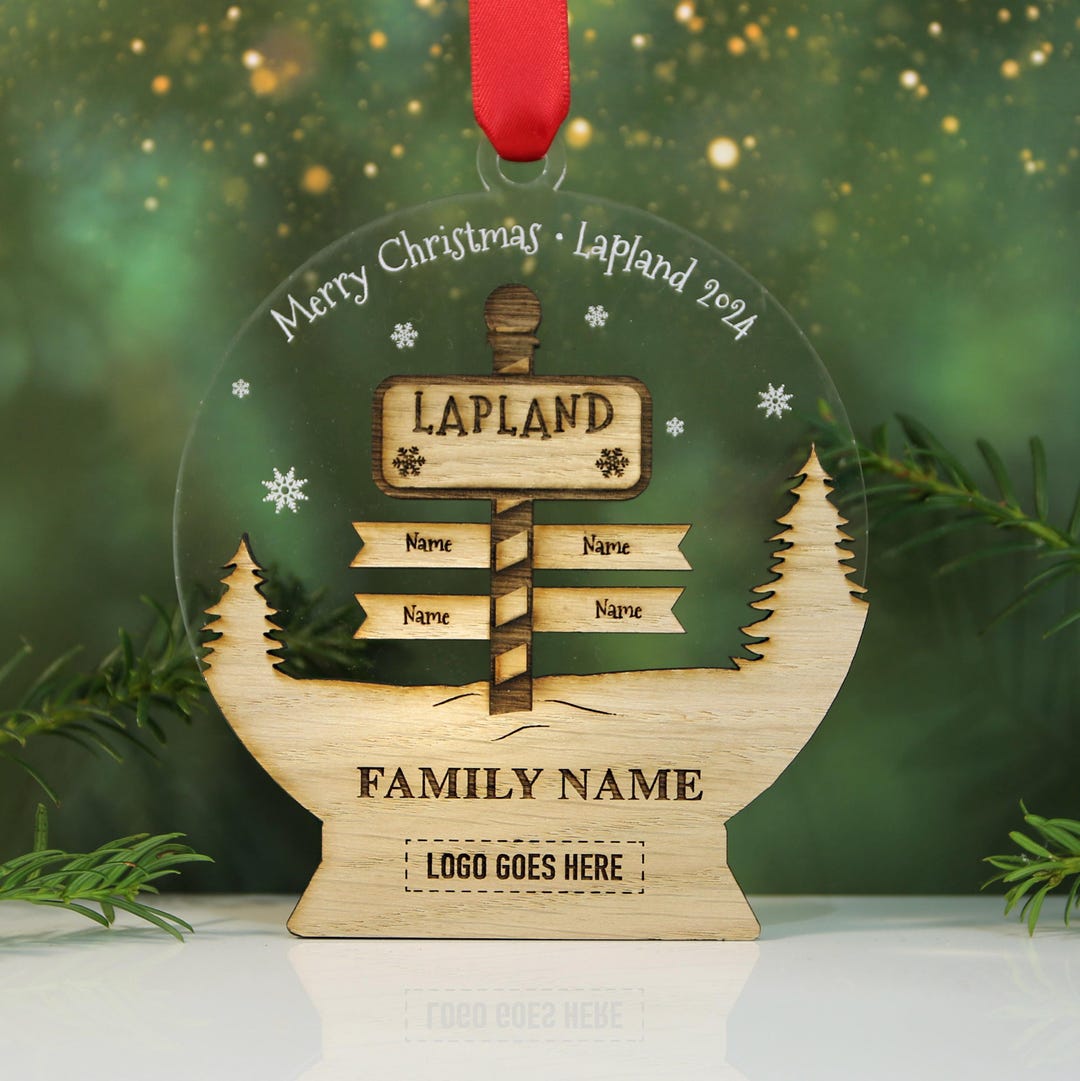 Lapland 2024 Acrylic Snow Globe Sign Post Memento up to 4 Names With ...