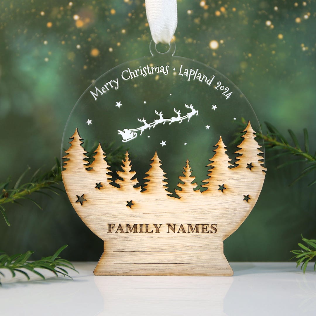 Lapland 2024 Acrylic Snow Globe Tree Tops Memento up to 2 Names With ...
