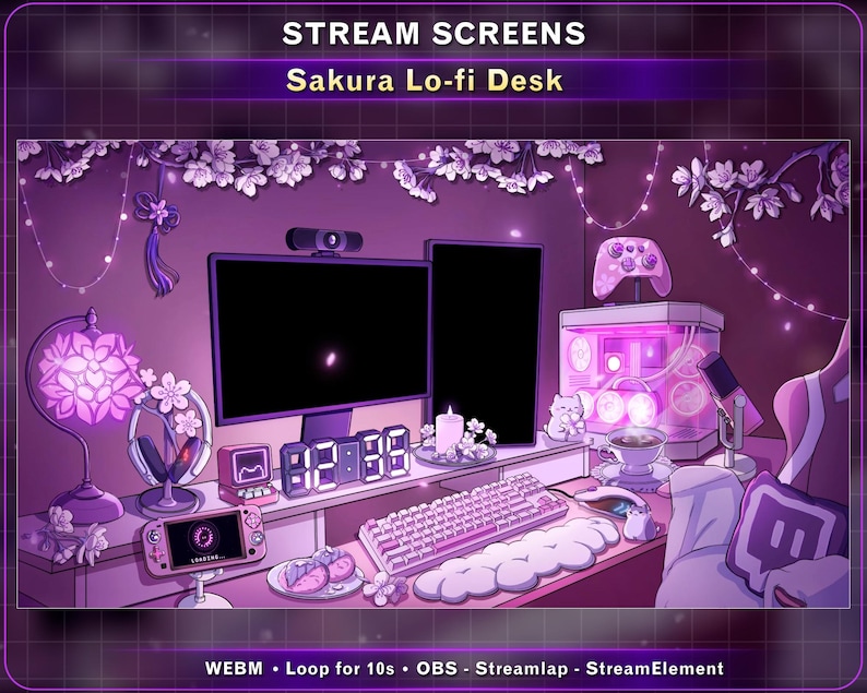 Animated Spring Sakura Lofi Desk Stream Package, Cozy Pink Cherry ...