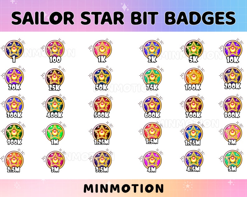 30x Cute Star Bit Badges / Complete Twitch Bit Badges Set / - Etsy